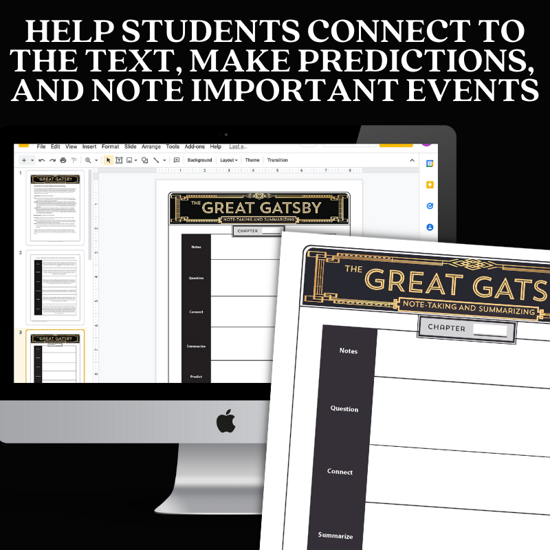 The Great Gatsby Novel Study Unit - Reading Note-Taking Guide – Simply Novel