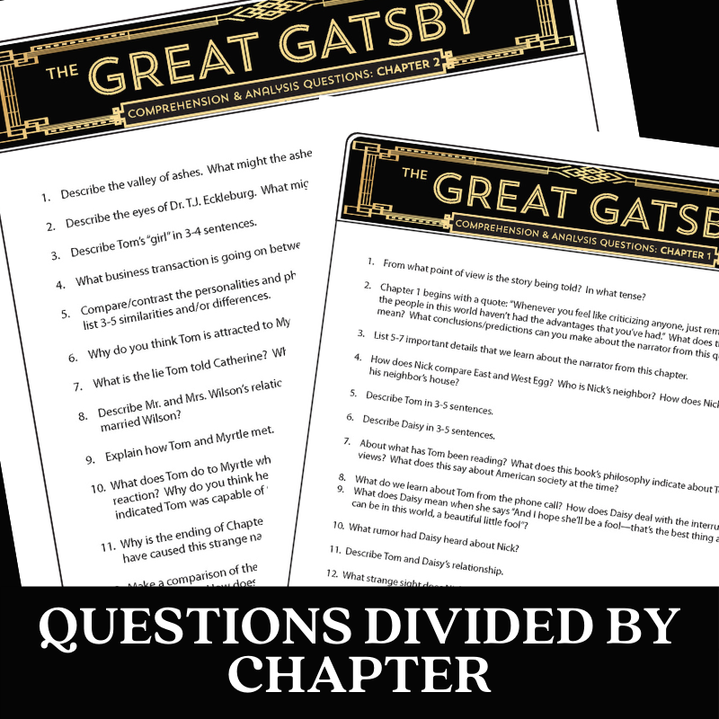 The Great Gatsby Novel Study Unit Comprehension Questions by Chapter ...