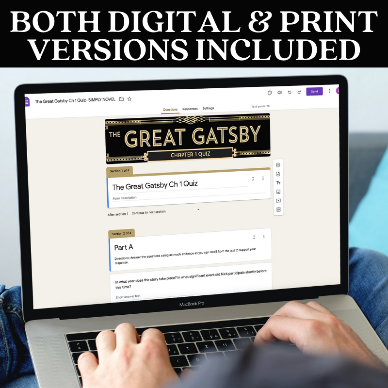 The Great Gatsby Novel Study Quizzes in Printable and Google Forms ...