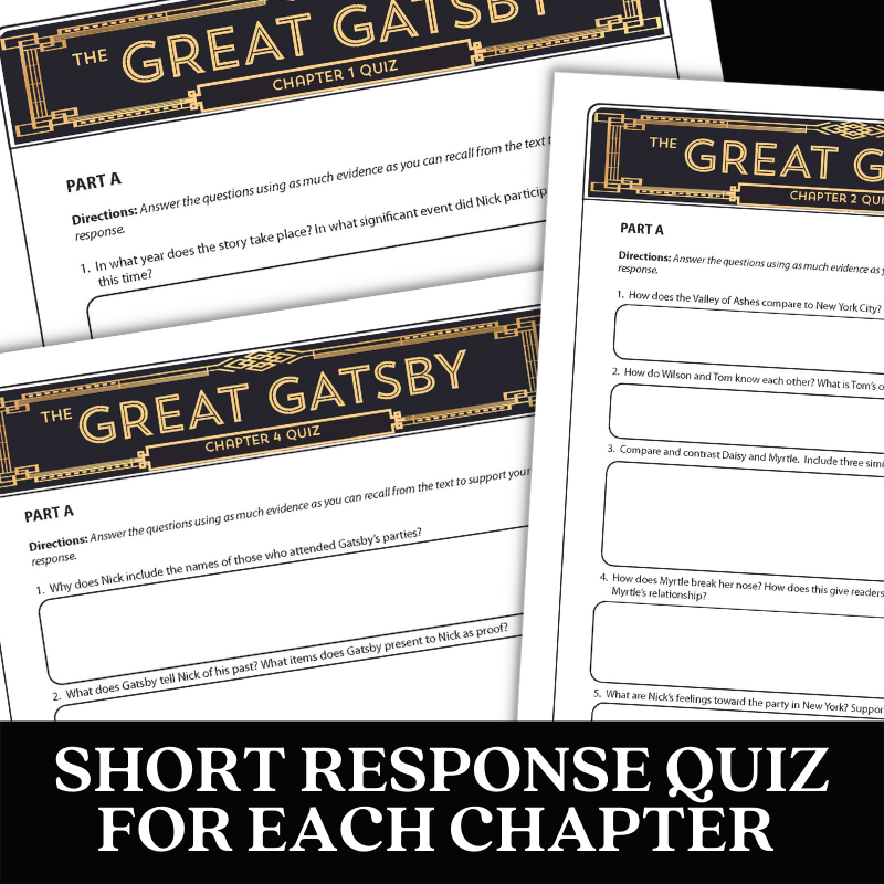 The Great Gatsby Novel Study Quizzes in Printable and Google Forms ...