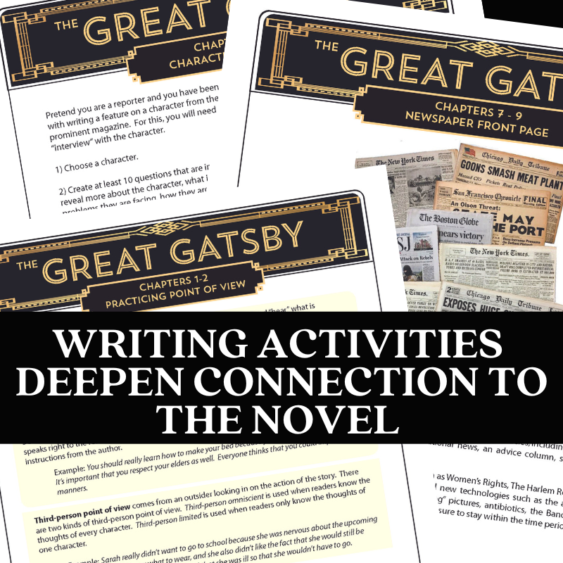 The Great Gatsby Writing Activities - 4 Activities Included - Print ...