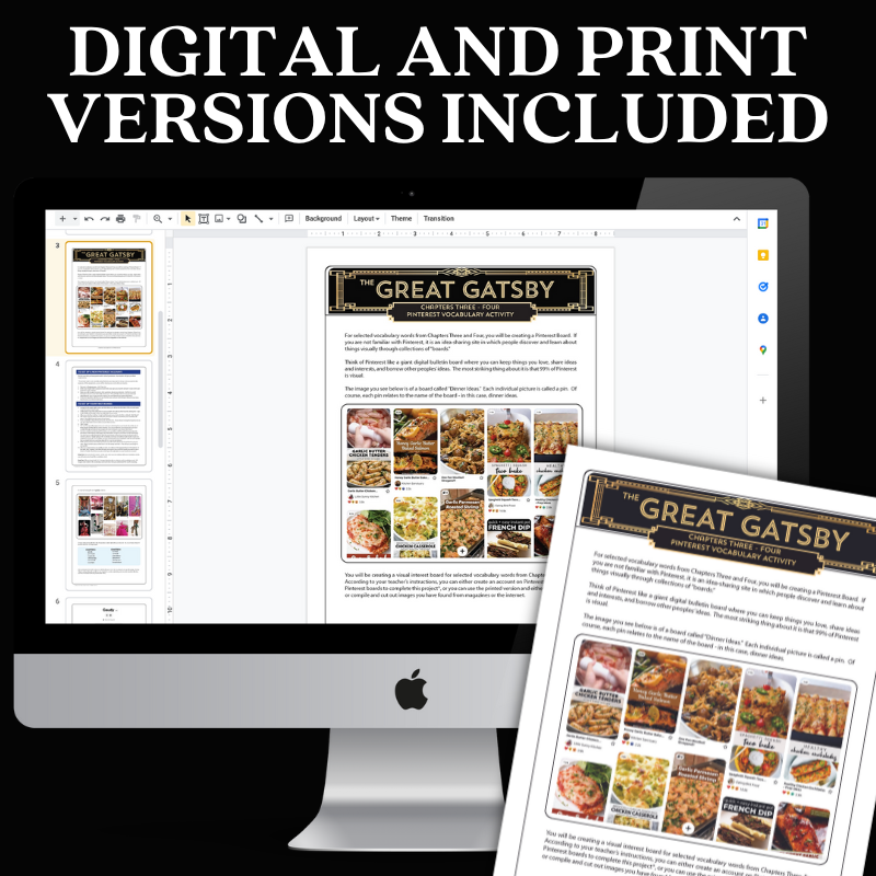The Great Gatsby Vocabulary Activities, Plus Vocabulary & Allusions Li ...