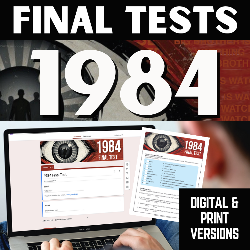 1984 Novel Study Unit Assessments - Two FINAL TESTS in both Print & Di ...