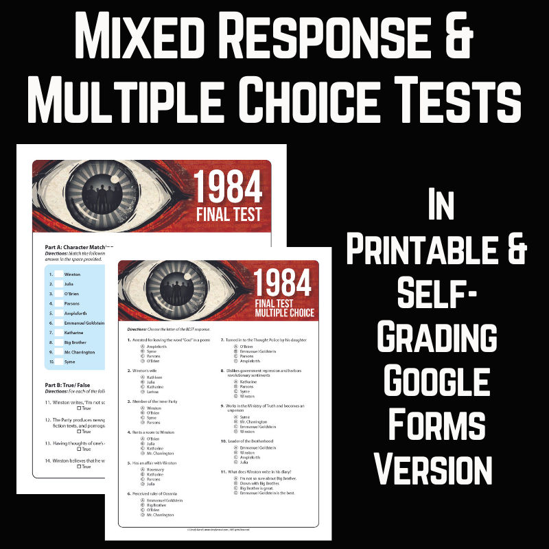 1984 Novel Study Unit Assessments - Two FINAL TESTS in both Print & Di ...