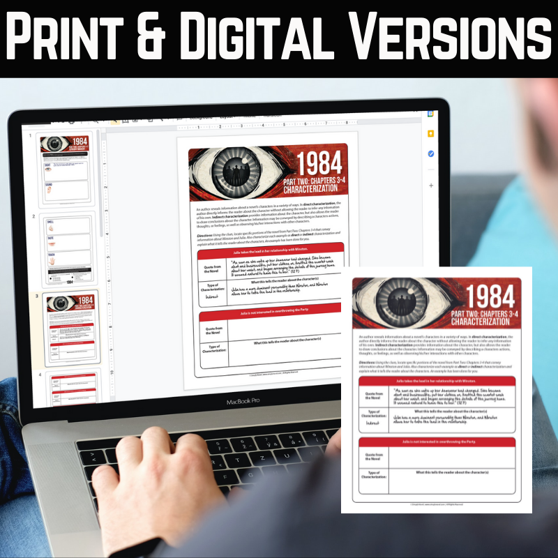 1984 Novel Study Literary Analysis & Skills Practice Worksheets: Part ...