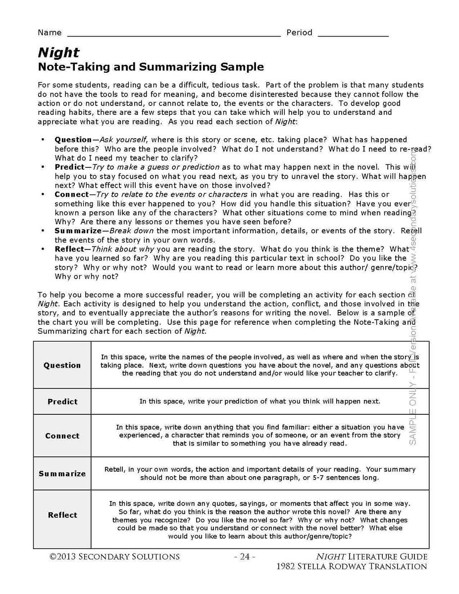 Night by Elie Wiesel Novel Lessons, Activities, Teacher Unit PACKET ...