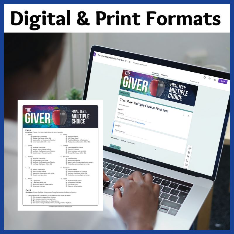 The Giver Novel Study Final Unit Tests - Multiple Choice and Mixed Res ...