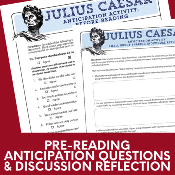 Julius Caesar Unit - Pre-Reading & Post-Reading Theme and Discussion A ...